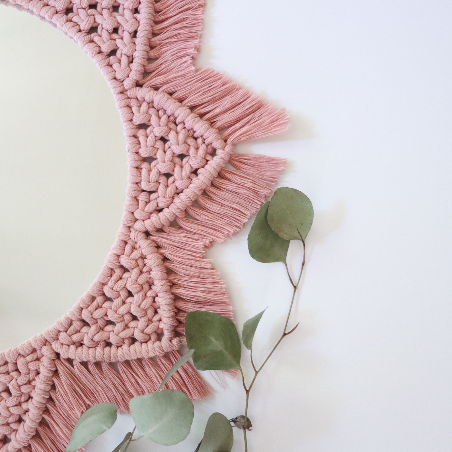 Boho Blush Pink Macrame Mirror | Flower Design Macrame Mirror | Girls ...