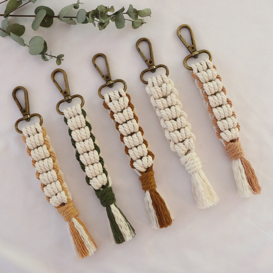 Two Tone Boho Chunky Macrame Keychain | Modern Macrame Purse Charm Tag ...