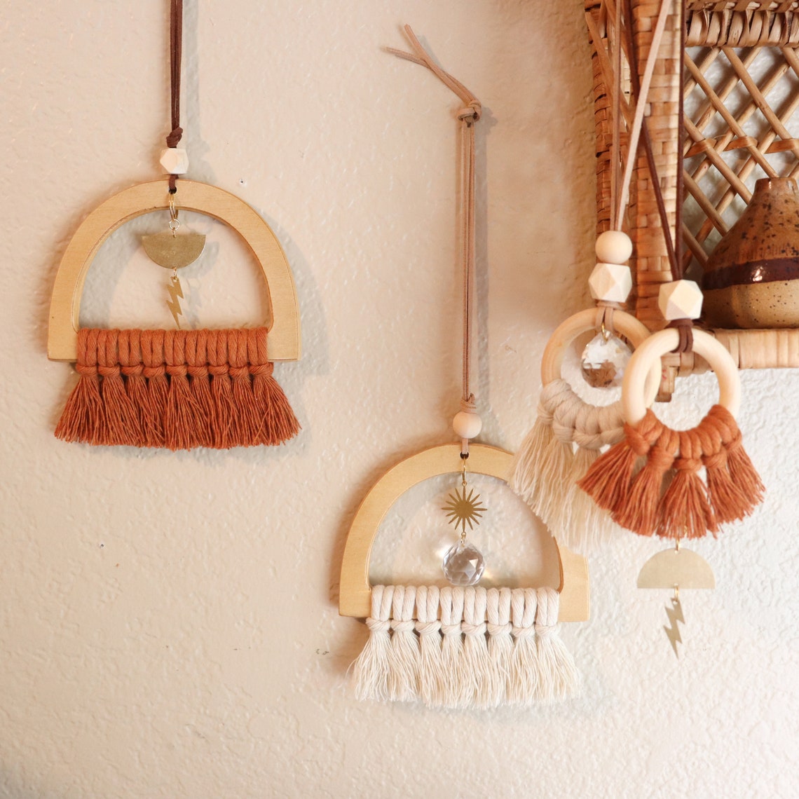 Boho Macrame Suncatcher Car Charm With Brass Accents - Etsy