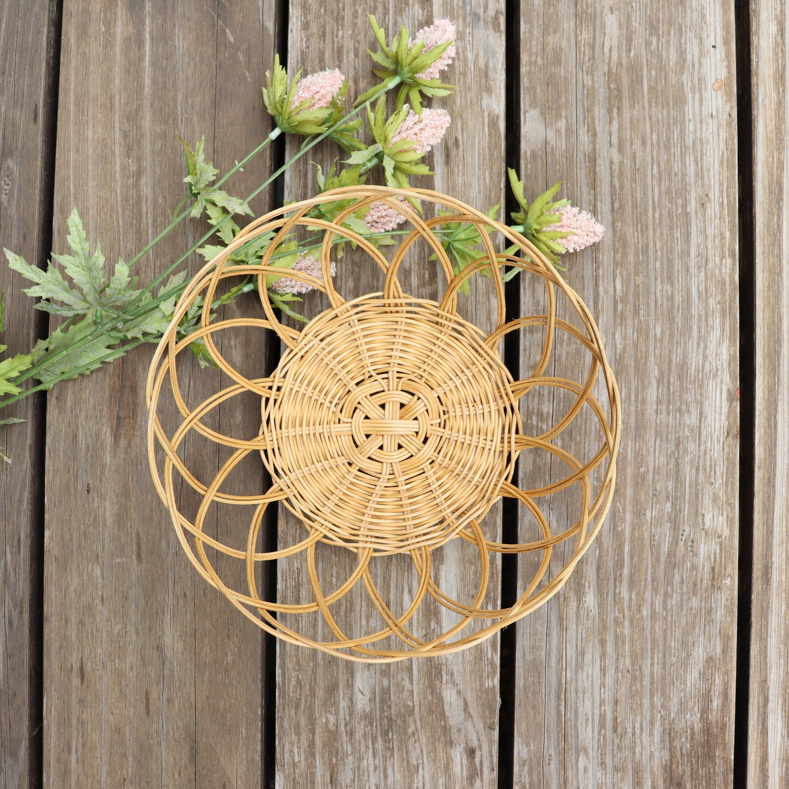 Round Rattan Bowl Handmade Woven Wicker Medium Size - Etsy