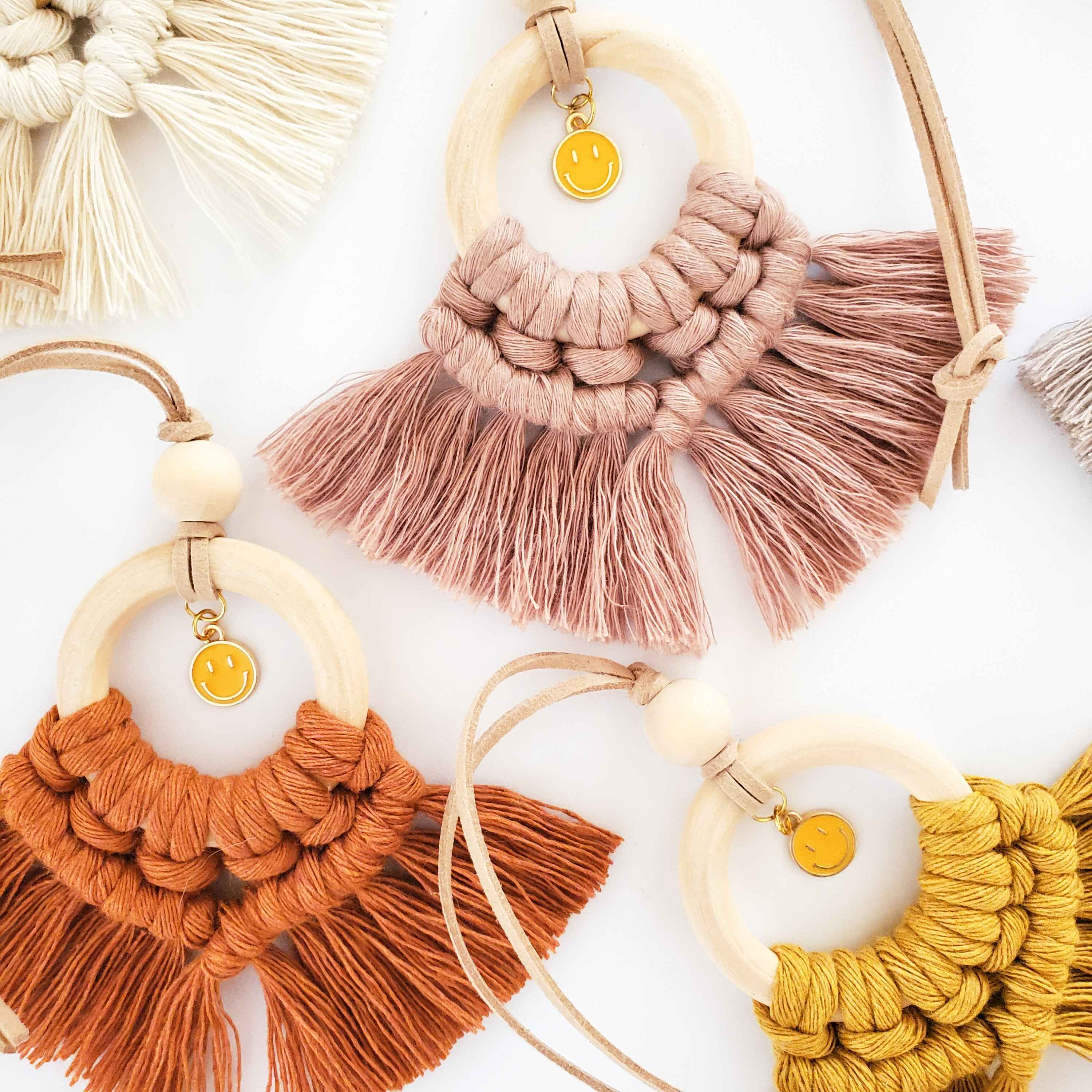 Groovy Smiley Car Charm Retro Happy Face Macrame Car Charm - Etsy