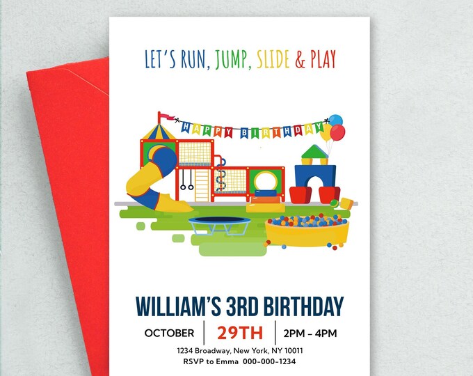 Indoor Playground Birthday Invitation, Park Birthday Party Invite ...
