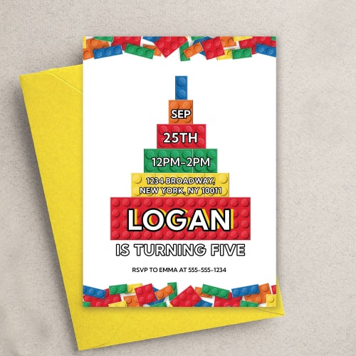 Building Blocks Birthday Invitation Brick Party Invite - Etsy