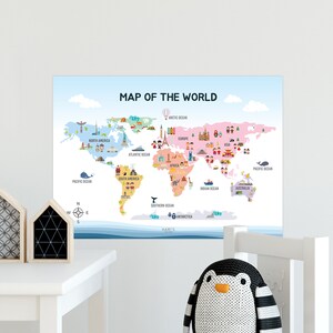 Children World Map Poster Illustrations Poster Map of the - Etsy