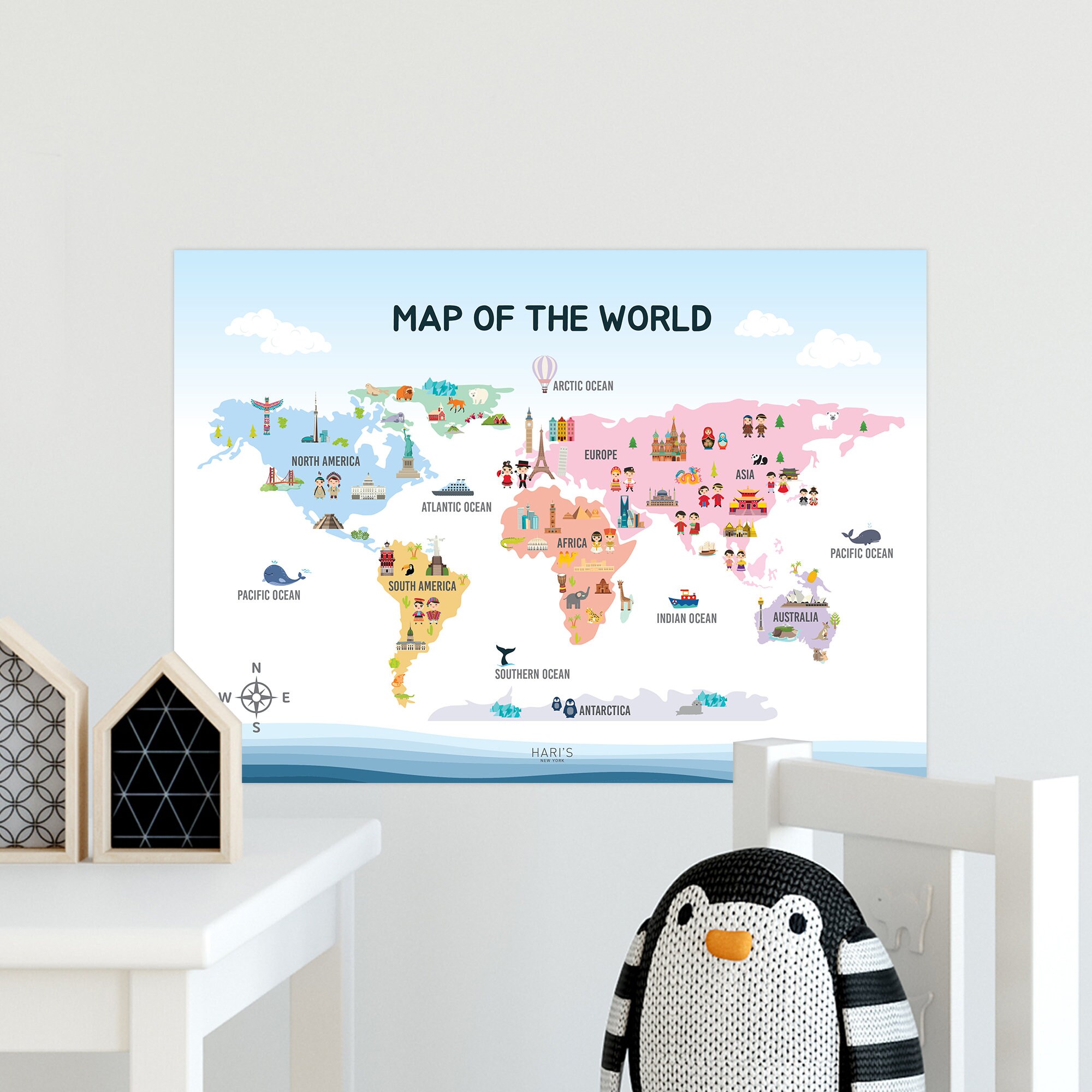 Children World Map Poster Illustrations Poster Map of the - Etsy