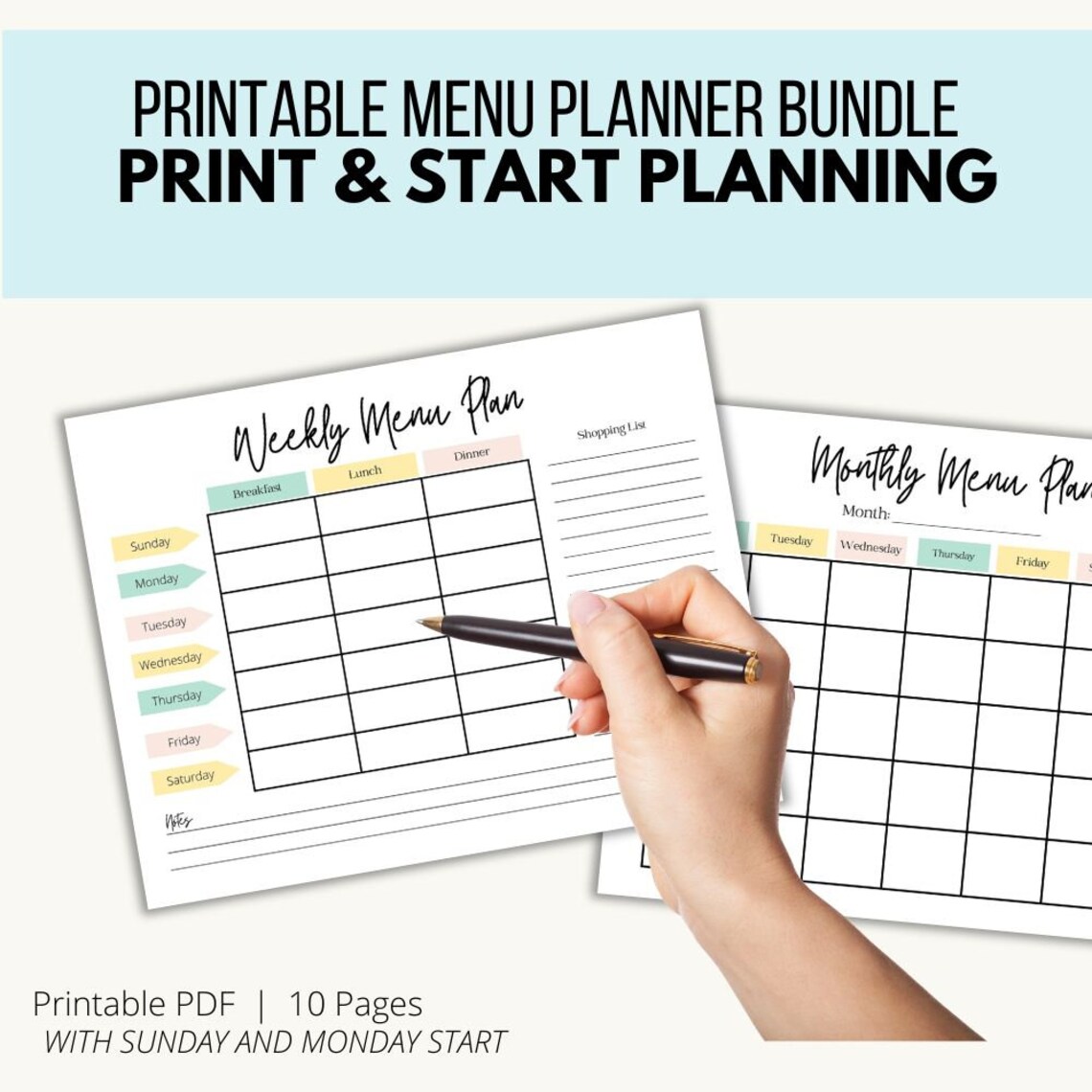 Meal Planner Printable, Weekly Meal Planner, Monthly Meal Planner, Menu ...
