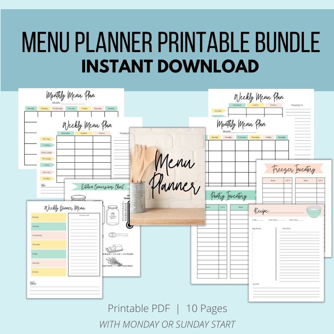 Meal Planner Printable Weekly Meal Planner Monthly Meal - Etsy