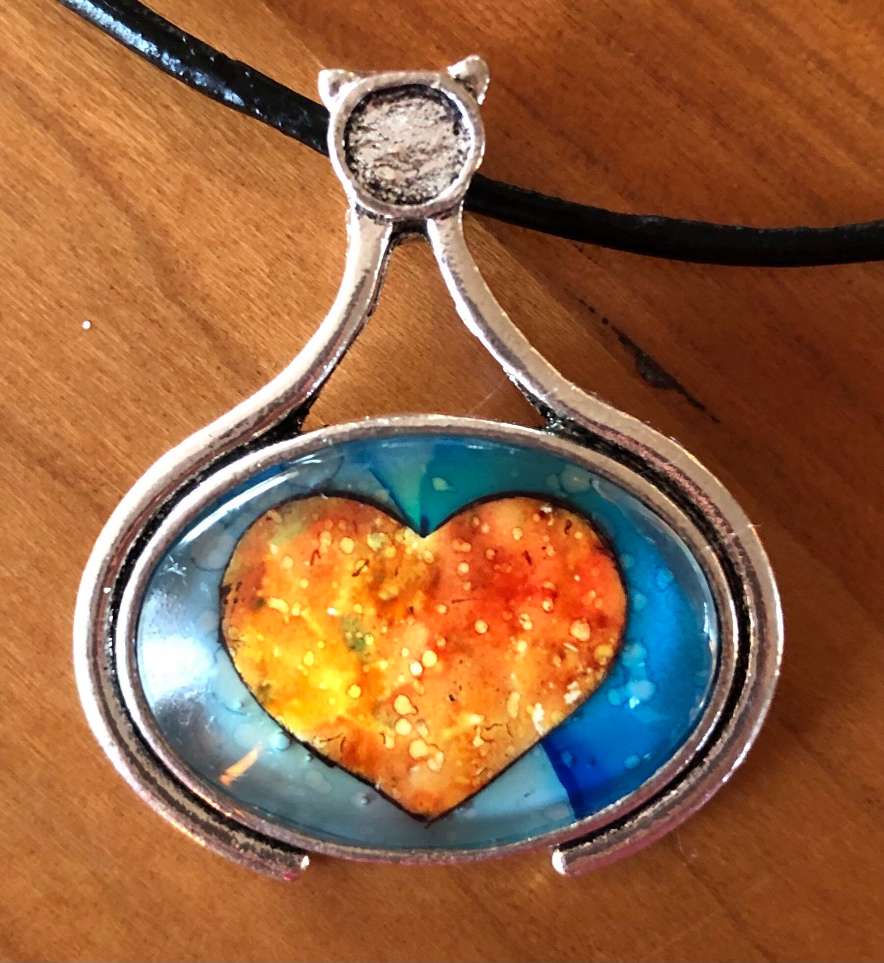 Handpainted Alcohol Ink Heart on a Blue Background Oval - Etsy UK