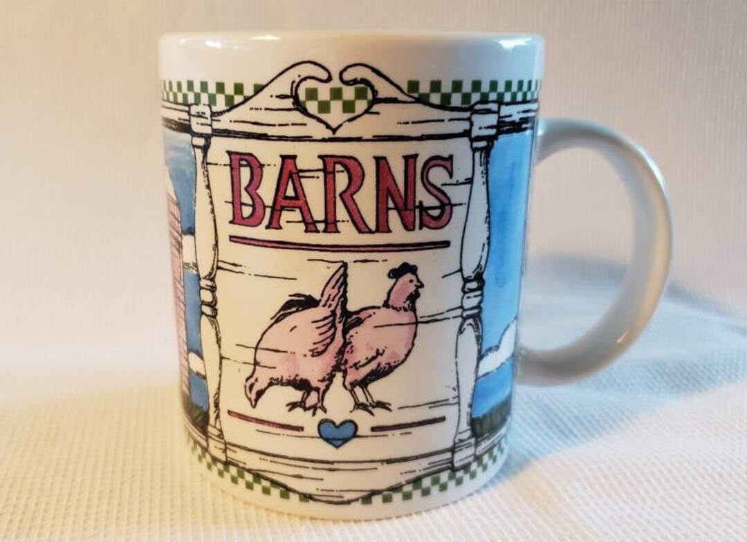 Vintage Ceramic Coffee Mug Coffee Cup Barns Red Barn Chickens Barnyard ...