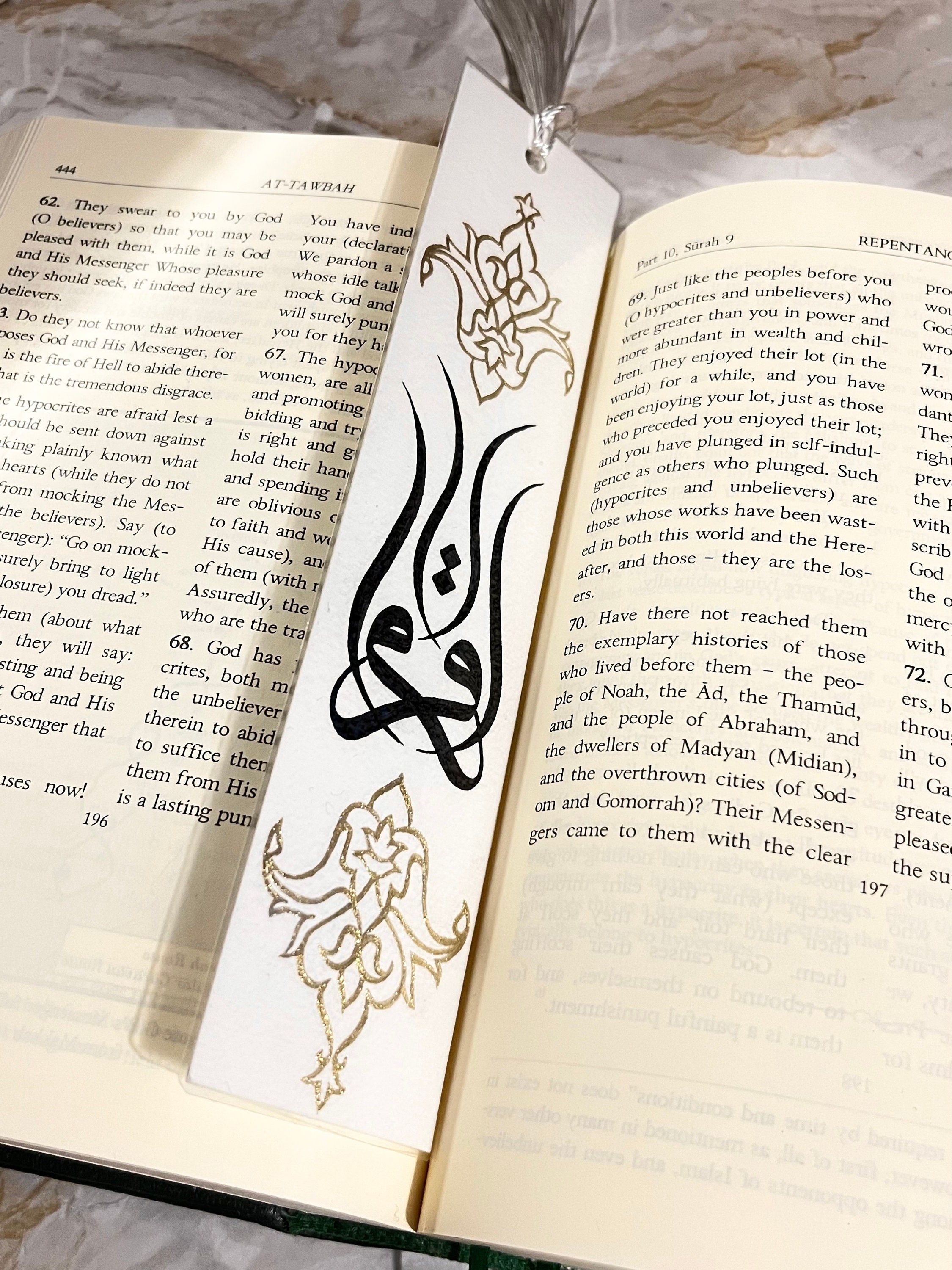 HANDPAINTED ISLAMIC BOOKMARK Gold and Black Arabic Calligraphy Book ...