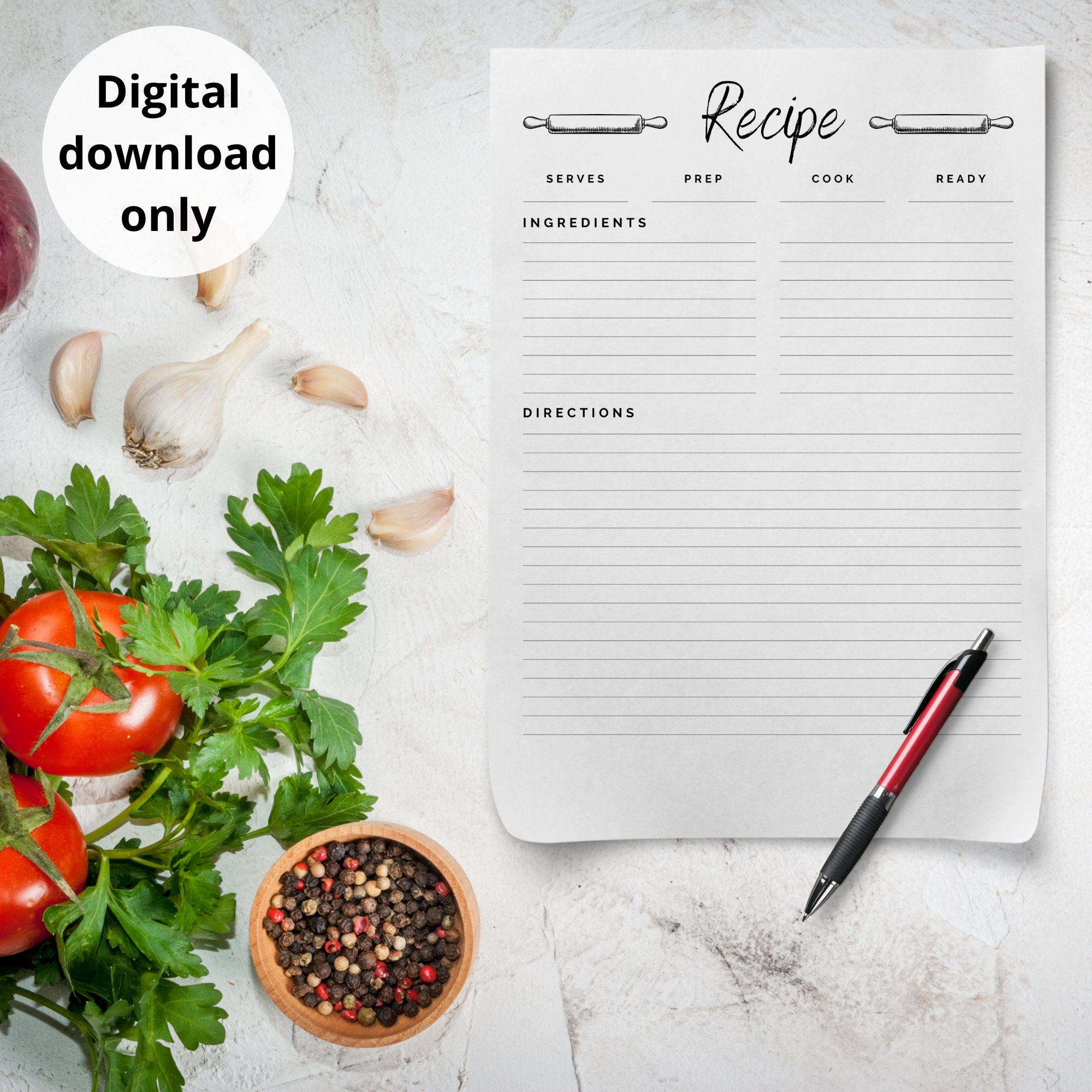 Printable Recipe Page - Digital Download - PDF Recipe - Blank Recipe ...