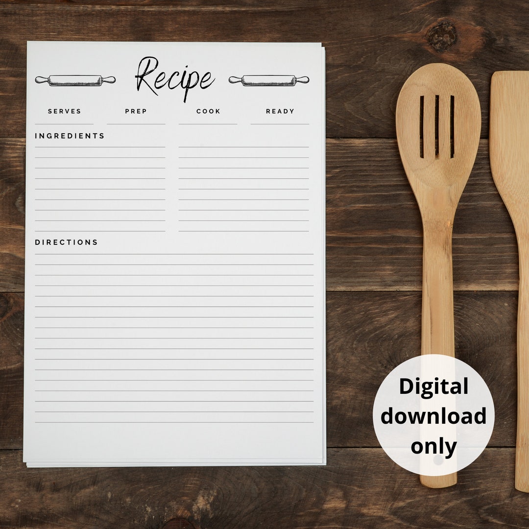 Printable Recipe Page - Digital Download - PDF Recipe - Blank Recipe ...