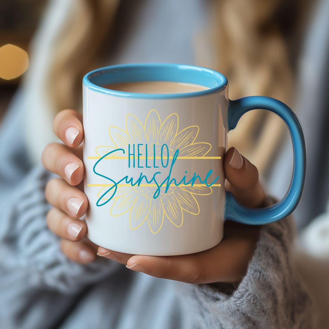 Hello Sunshine-sunflower-sublimation Printing-ceramic-blue Accent-large ...