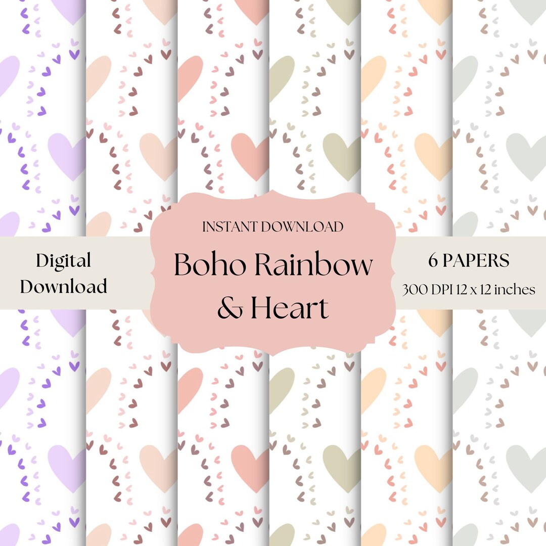 Boho Rainbow & Heart Seamless Paper-digital Download-6 Pages - Etsy