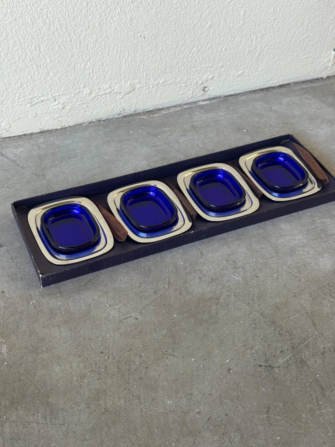 Vintage Lundtofte Denmark Stainless Steel & Cobalt Blue Glass Condiment ...