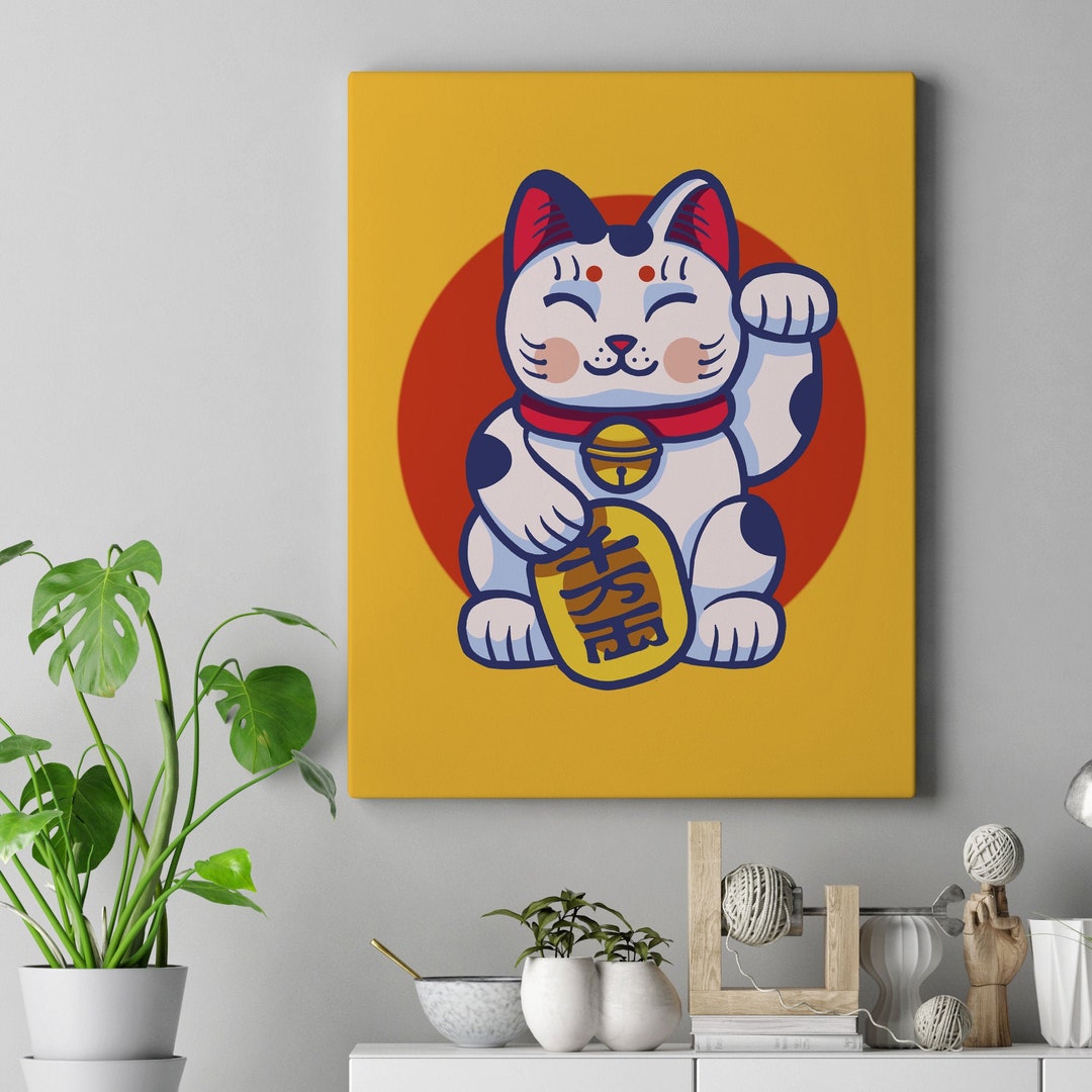 Japanese Cat Poster, Cute Japan Print Artwork Gift Canvas, Cat Lovers ...