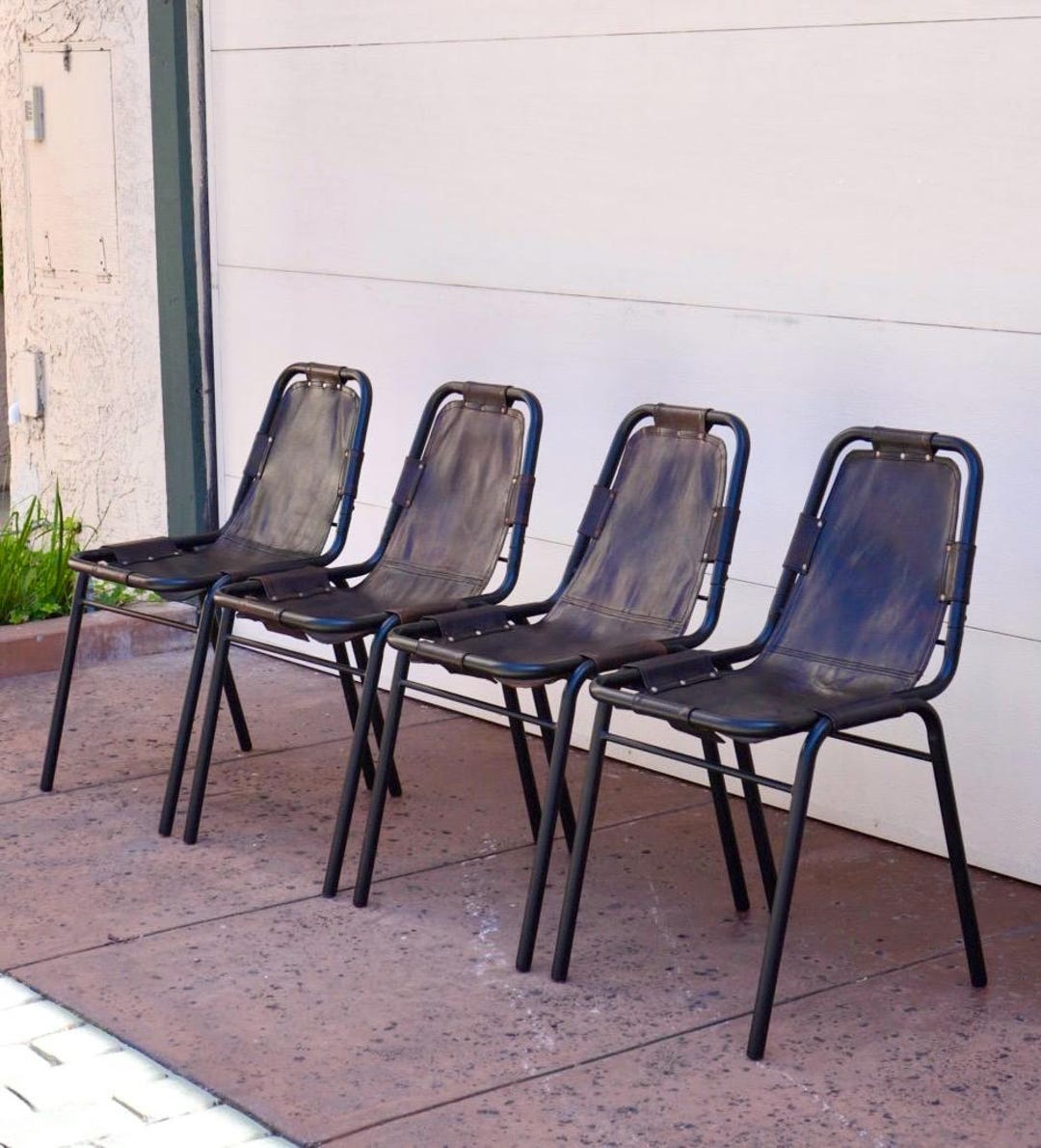 Set of 4 Mid-century Modern Leather Dining Chairs by VIDA - Dark Brown ...