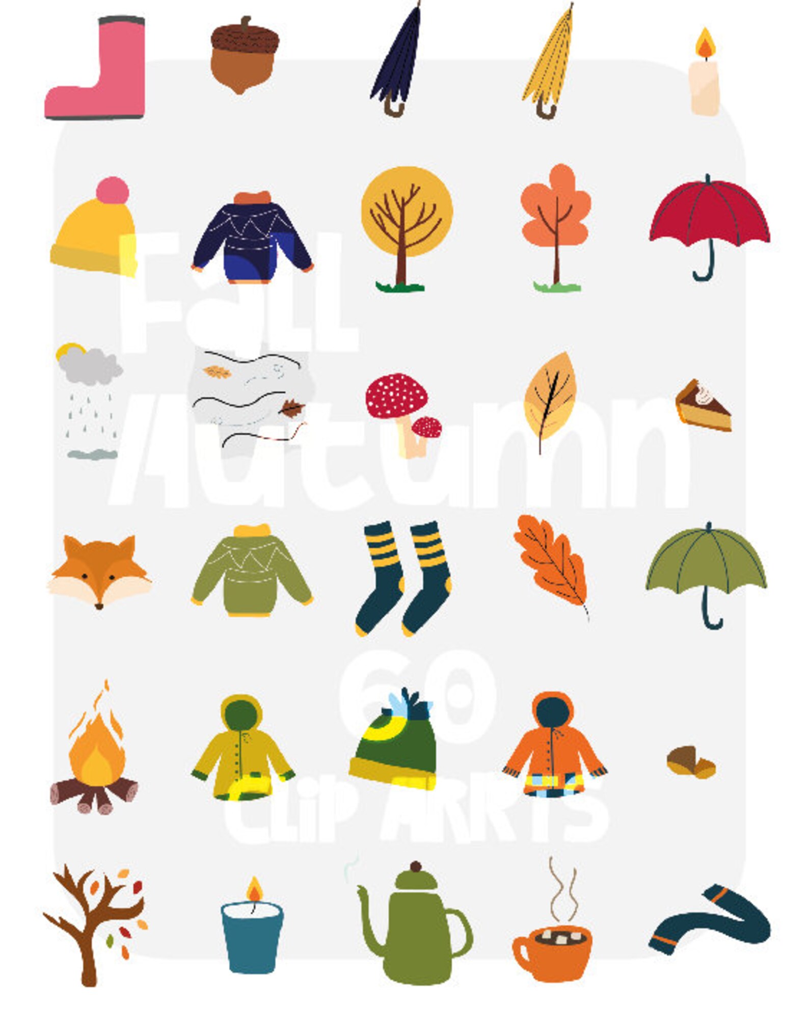 Autumn Fall Clipart – Leaves Acorn Squirrel Pumpkin Leaf Raincoat ...