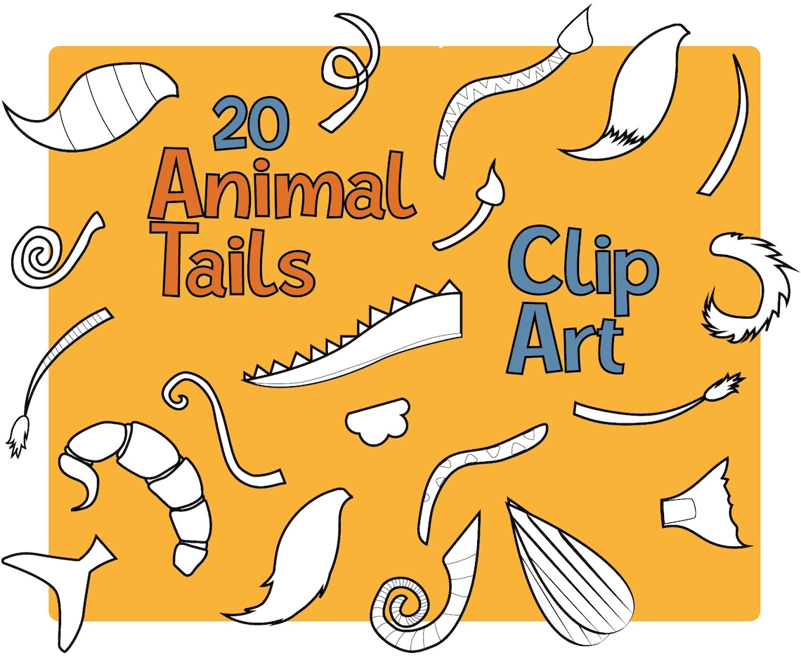 Colorable Black and White Animal Tails Clipart – 20 Animal Tails Clip ...