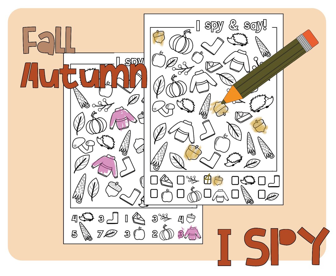Autumn, Fall Spy, Counting and Coloring Printable for Kids, Digital ...