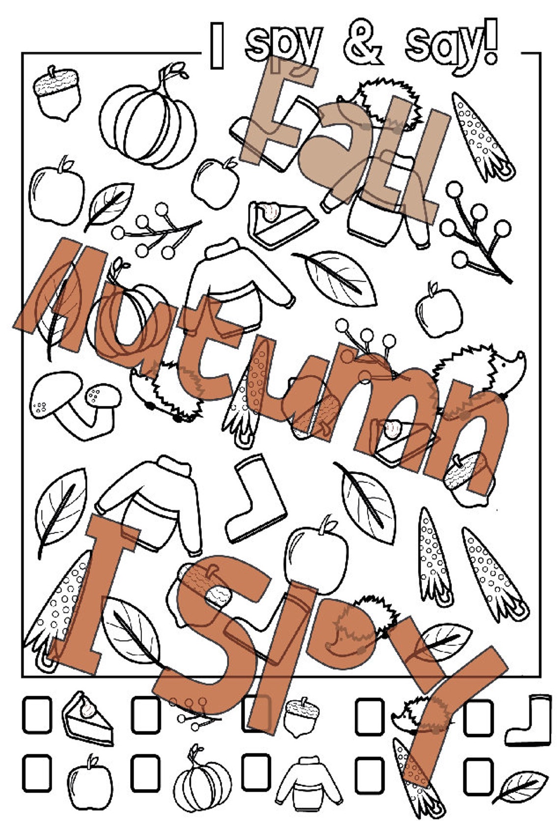 Autumn, Fall Spy, Counting and Coloring Printable for Kids, Digital ...