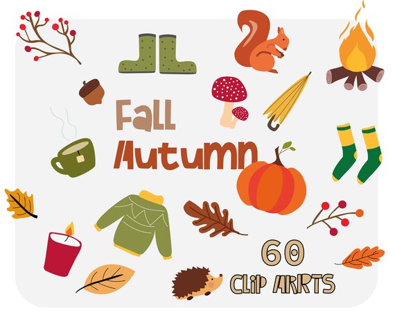 Autumn Fall Clipart Leaves Acorn Squirrel Pumpkin Leaf | Etsy