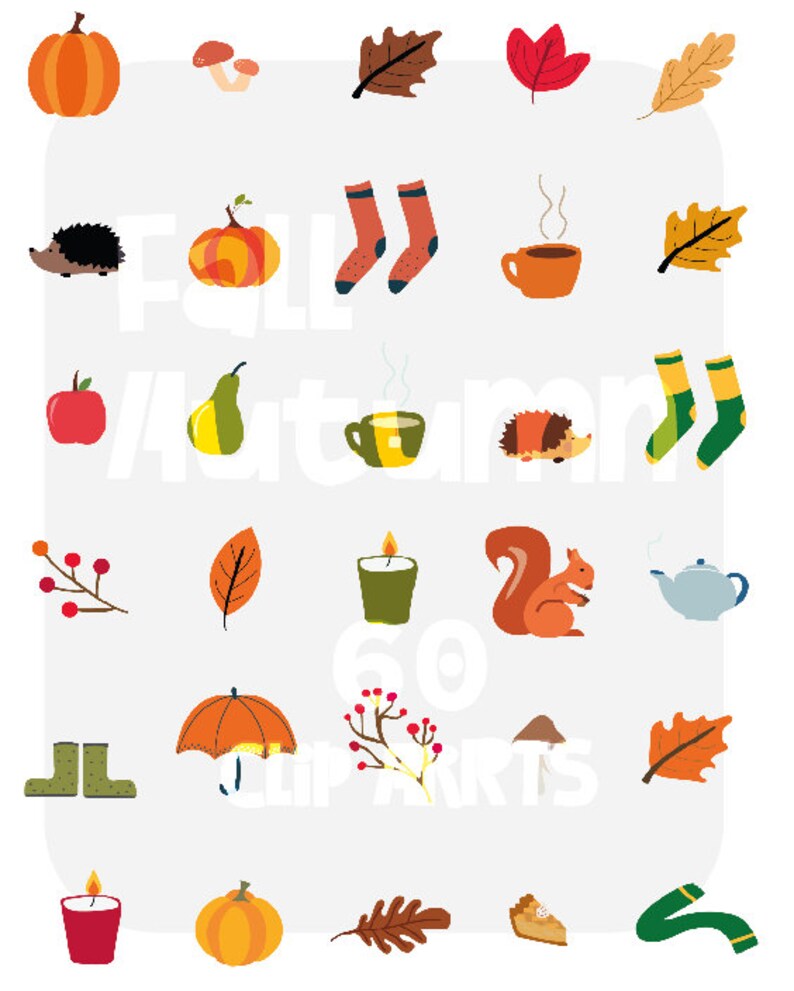 Autumn Fall Clipart – Leaves Acorn Squirrel Pumpkin Leaf Raincoat ...