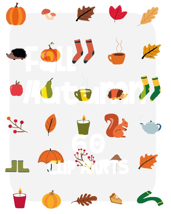 Autumn Fall Clipart – Leaves Acorn Squirrel Pumpkin Leaf Raincoat ...