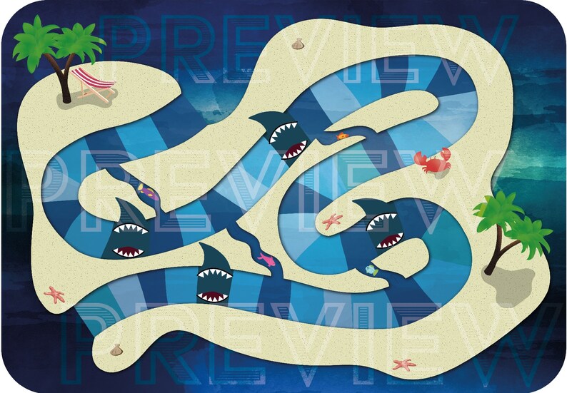 Gameboard Printable Shark Attack Tropical Fish Beach Water Sea Pfd, Jpg ...