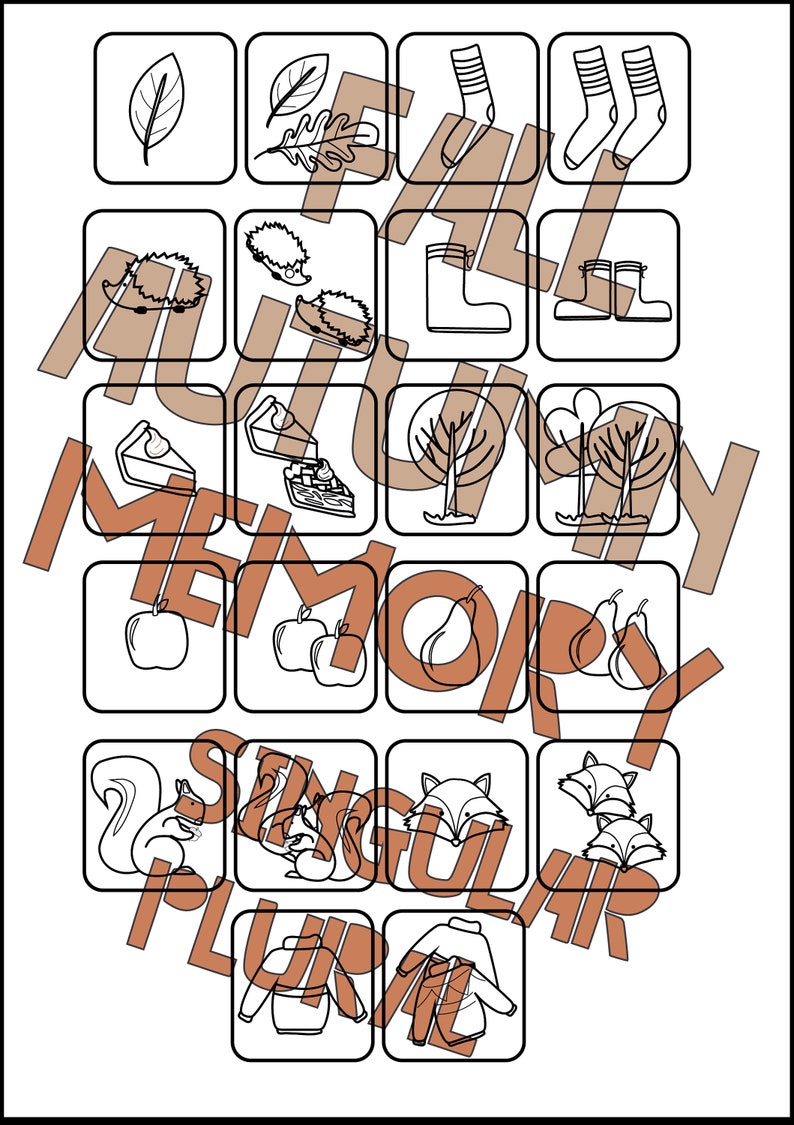 Autumn, Fall, Memory Plural, Singular, Grammar, Coloring Printable for ...