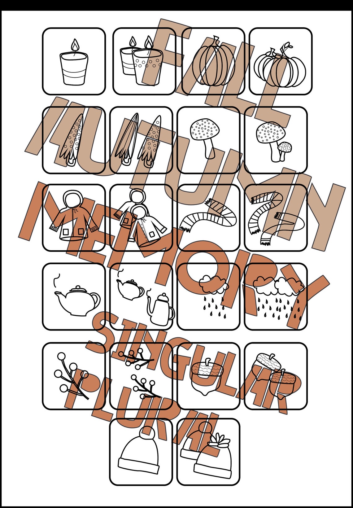 Autumn, Fall, Memory Plural, Singular, Grammar, Coloring Printable for ...