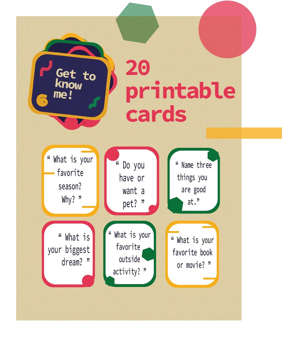 Get to Know Me Printable Cards With 20 Conversation Starters, Ice ...