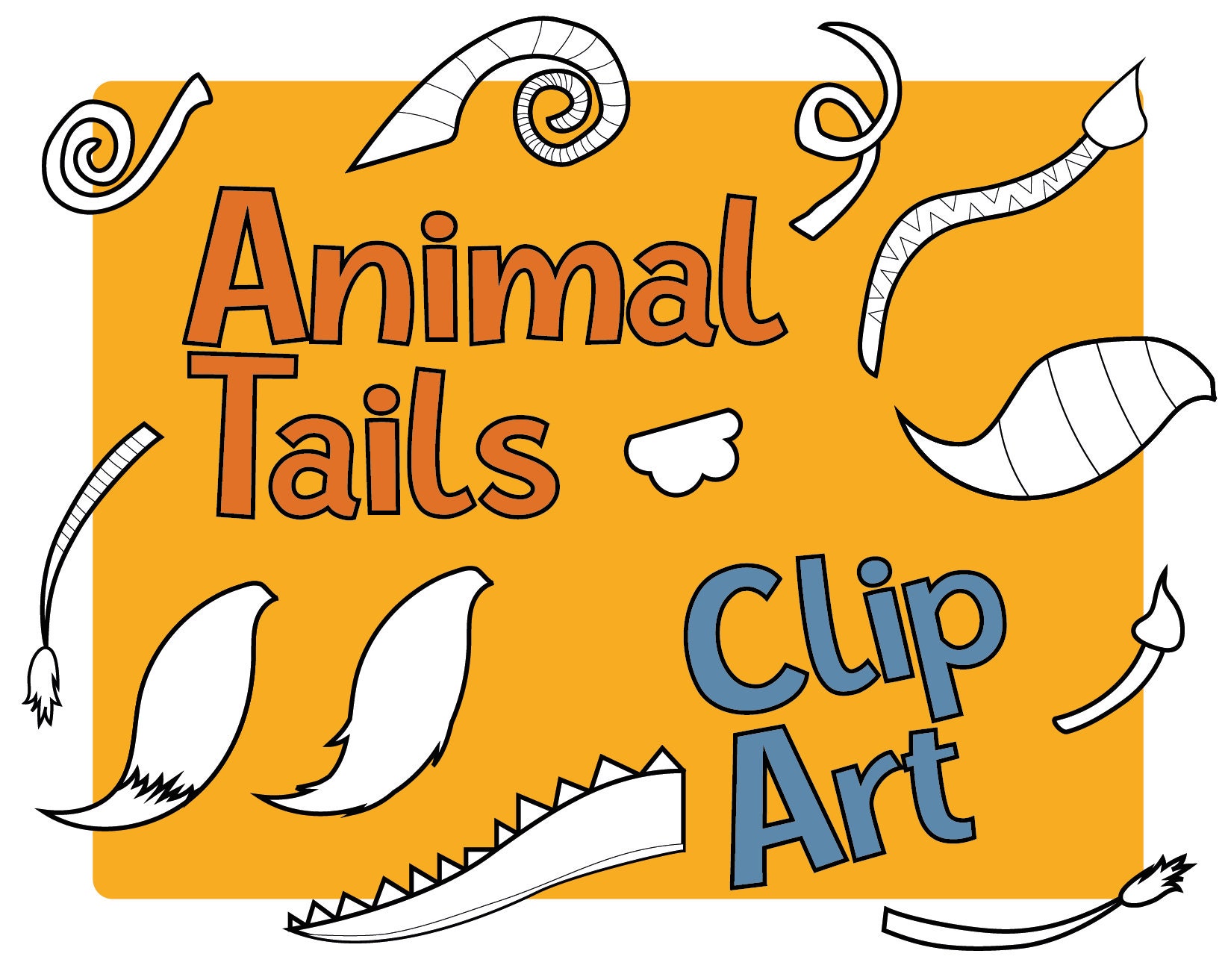 Colorable Black and White Animal Tails Clipart – 20 Animal Tails Clip ...