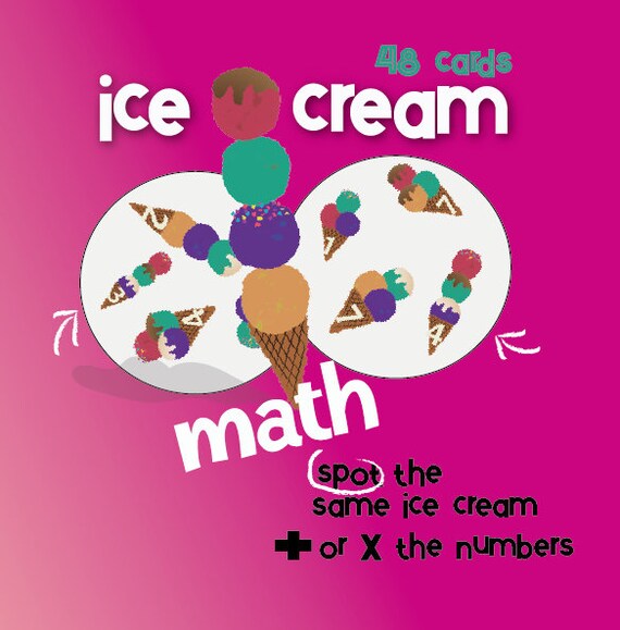Ice Cream Math Spot Math Card Game Printable addition or | Etsy
