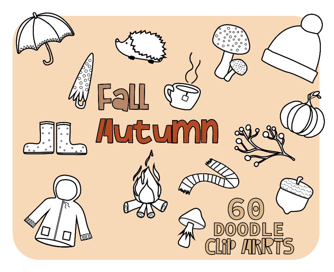 Autumn Fall Doodle Clipart With Borders October November Vocabulary ...