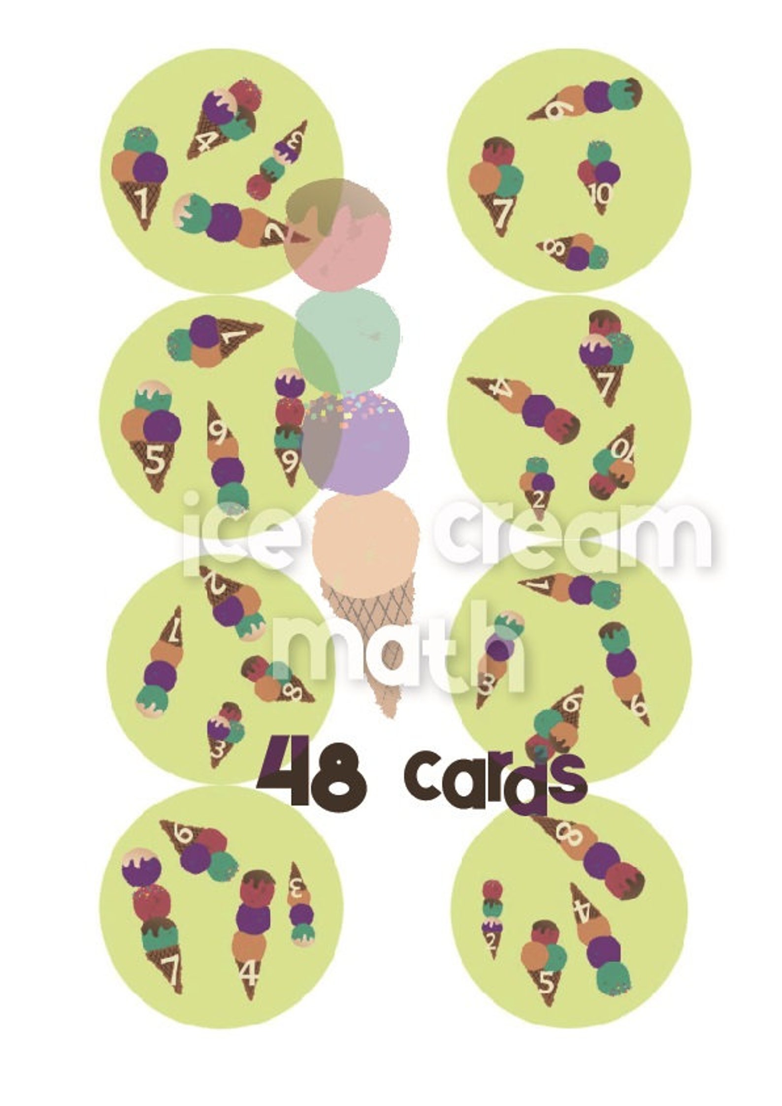Ice Cream Math Spot Math Card Game Printable (addition or ...