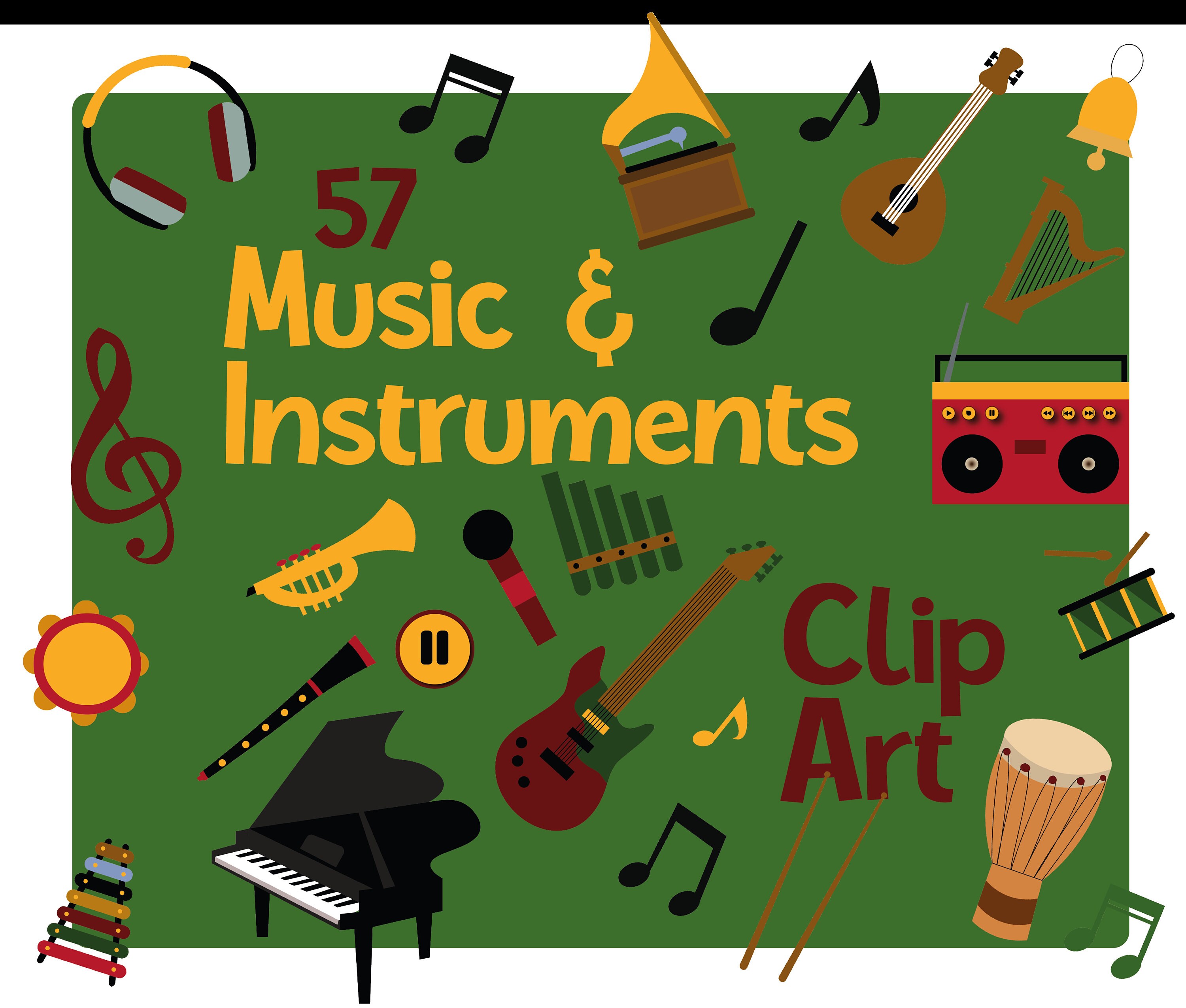 57 Musical Instruments Clip Art Music Sound Instruments Vocabulary ...