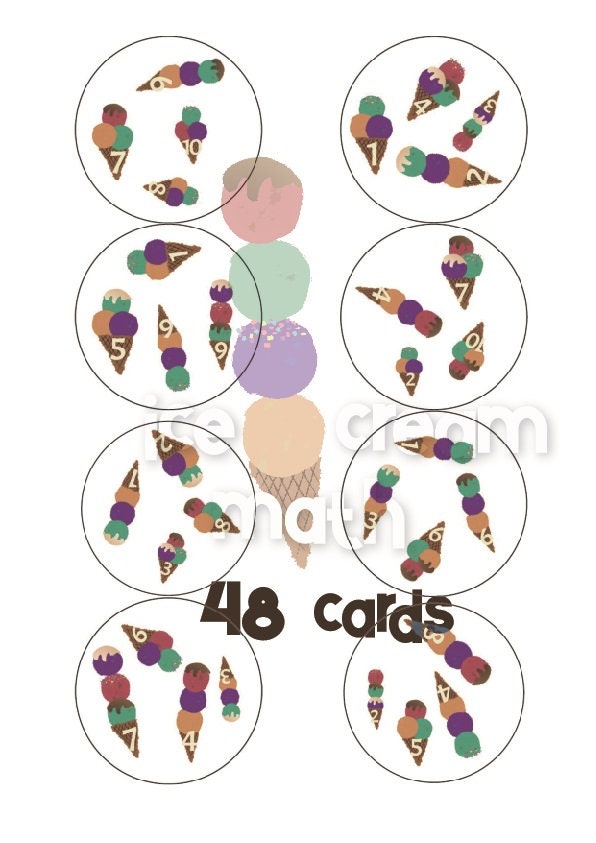 Ice Cream Math Spot Math Card Game Printable (addition or ...