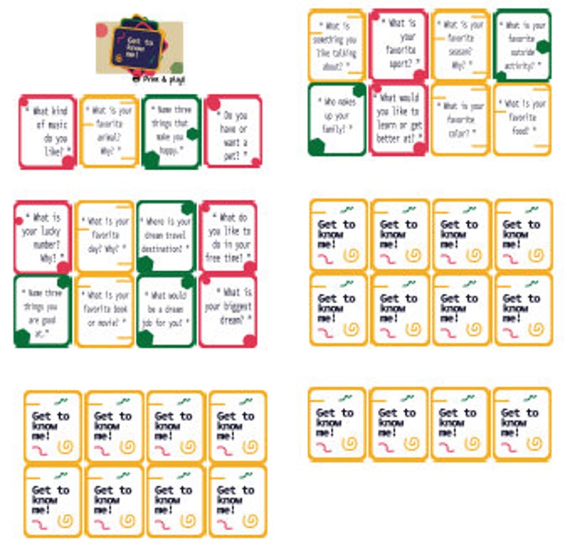 Get to Know Me Printable Cards With 20 Conversation Starters, Ice ...