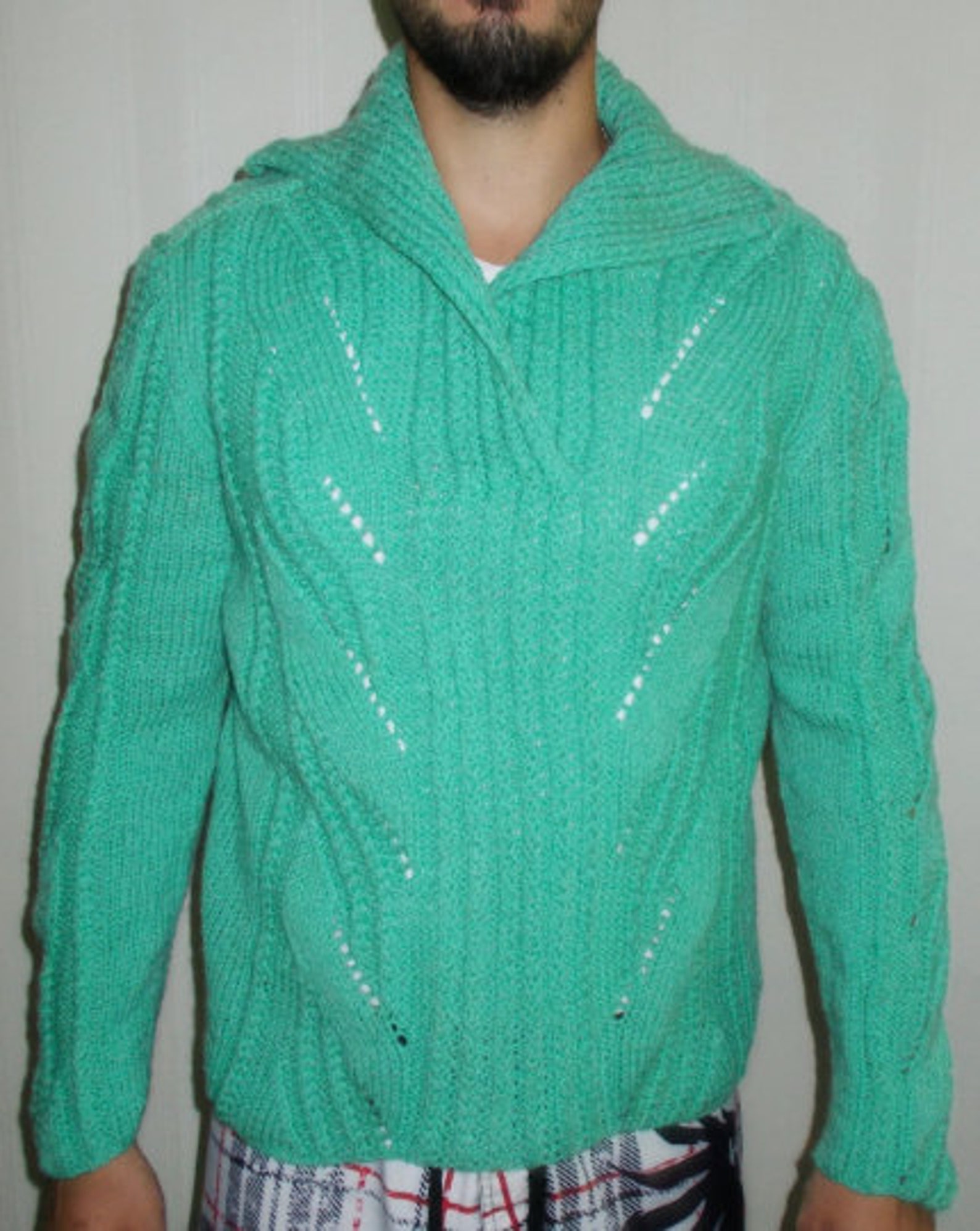 Color of the Year Sweater Men Hand Knitted Turtleneck Cardigan Sweater ...