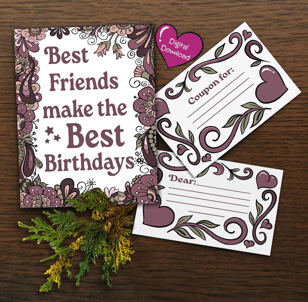 Whimsical Flowers Birthday Card Coupon Holder for Best Friend ...
