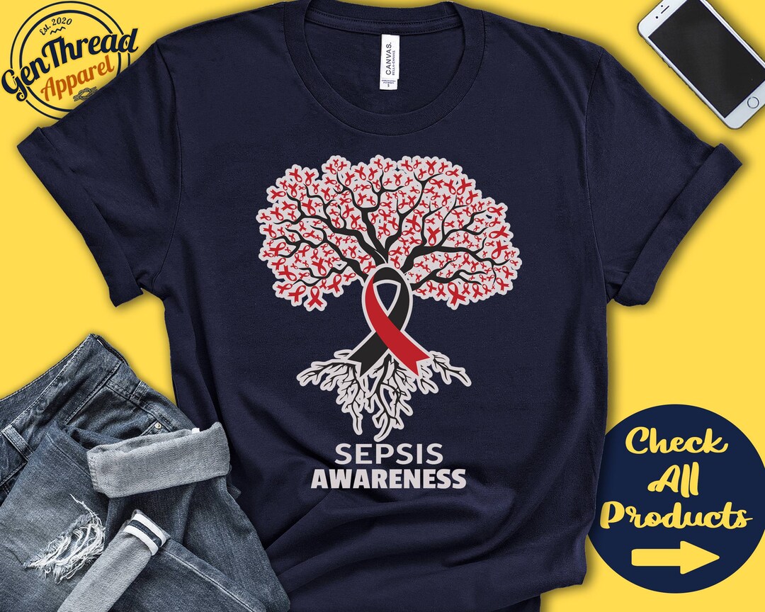 Sepsis Shirt | Sepsis Awareness | Tree of Life | Red and Black Ribbon ...