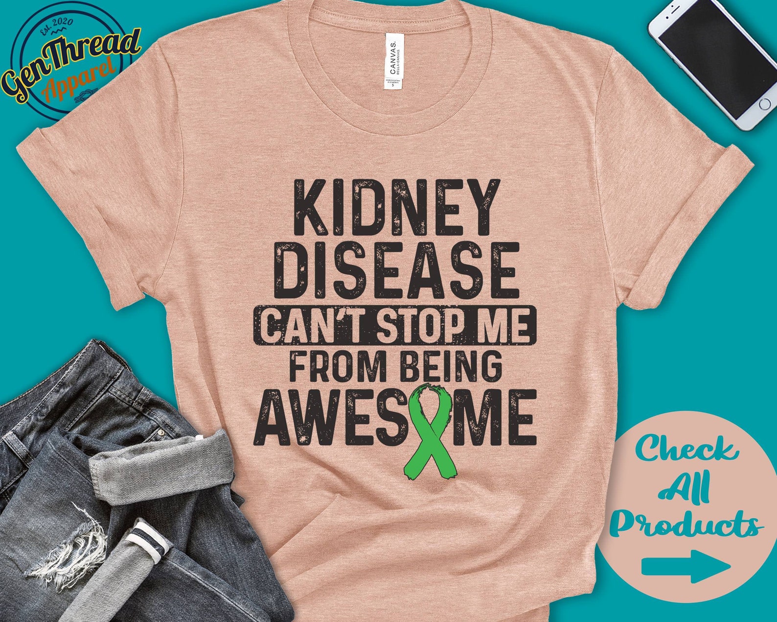 Kidney Disease Shirt | Kidney Disease Awareness | Green Ribbon ...