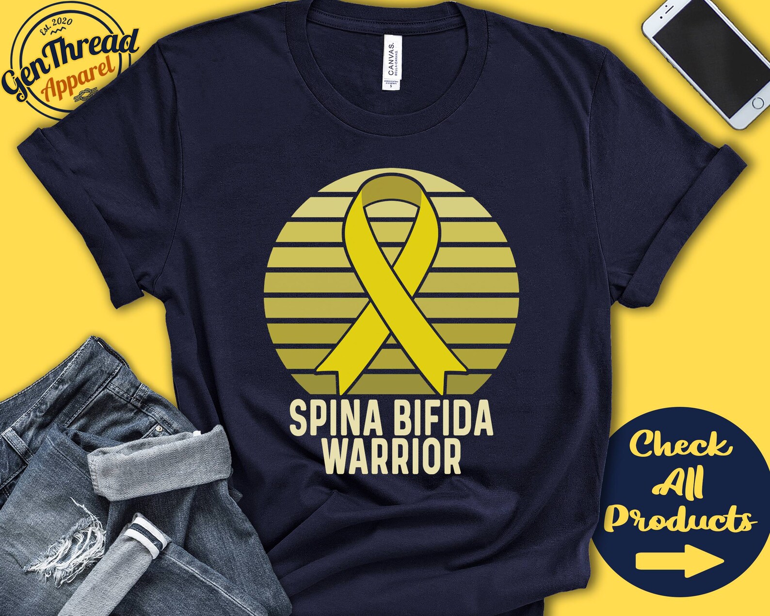 Spina Bifida Shirt Spina Bifida Awareness Yellow Ribbon - Etsy
