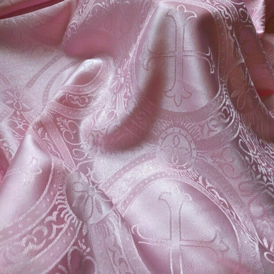 Pink Liturgical Brocade Fabric – Cross Medallion Jacquard, Religious ...