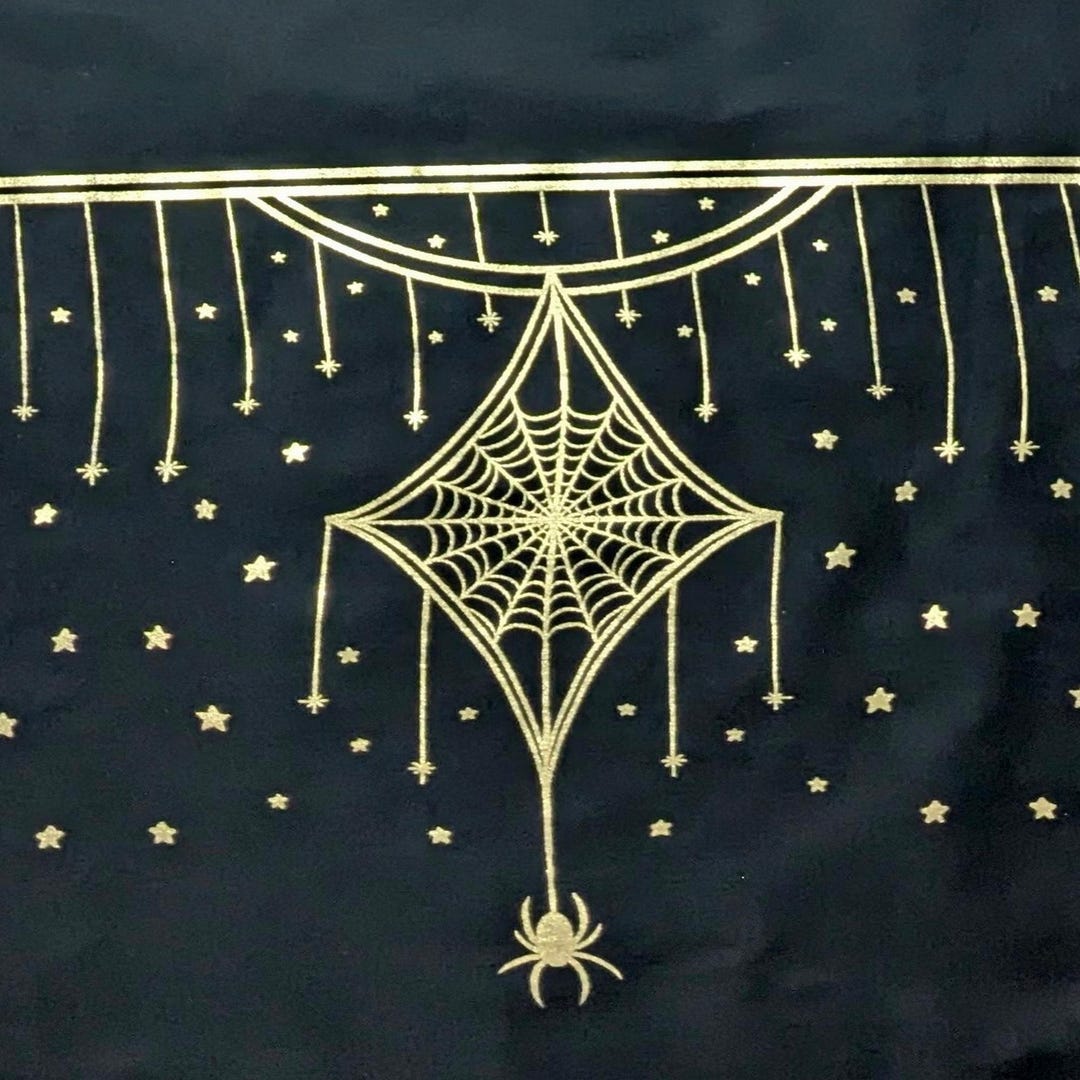 Black and Gold Spider Web Gothic Fabric Stretch Cotton Sateen 60" Wide ...