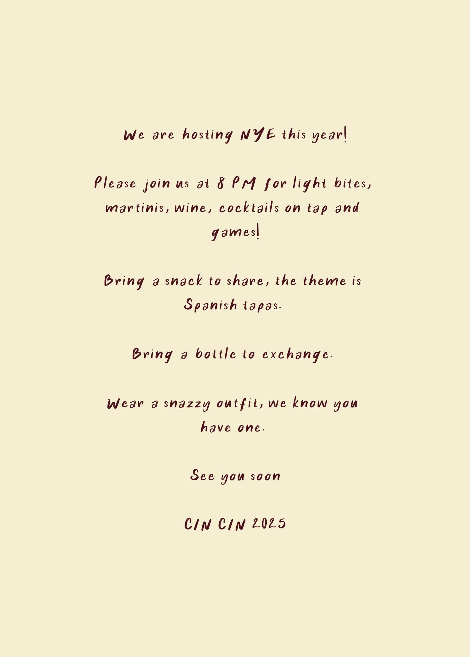 Personalized NYE New Years Eve Party Holiday Invitation 5X7 ...