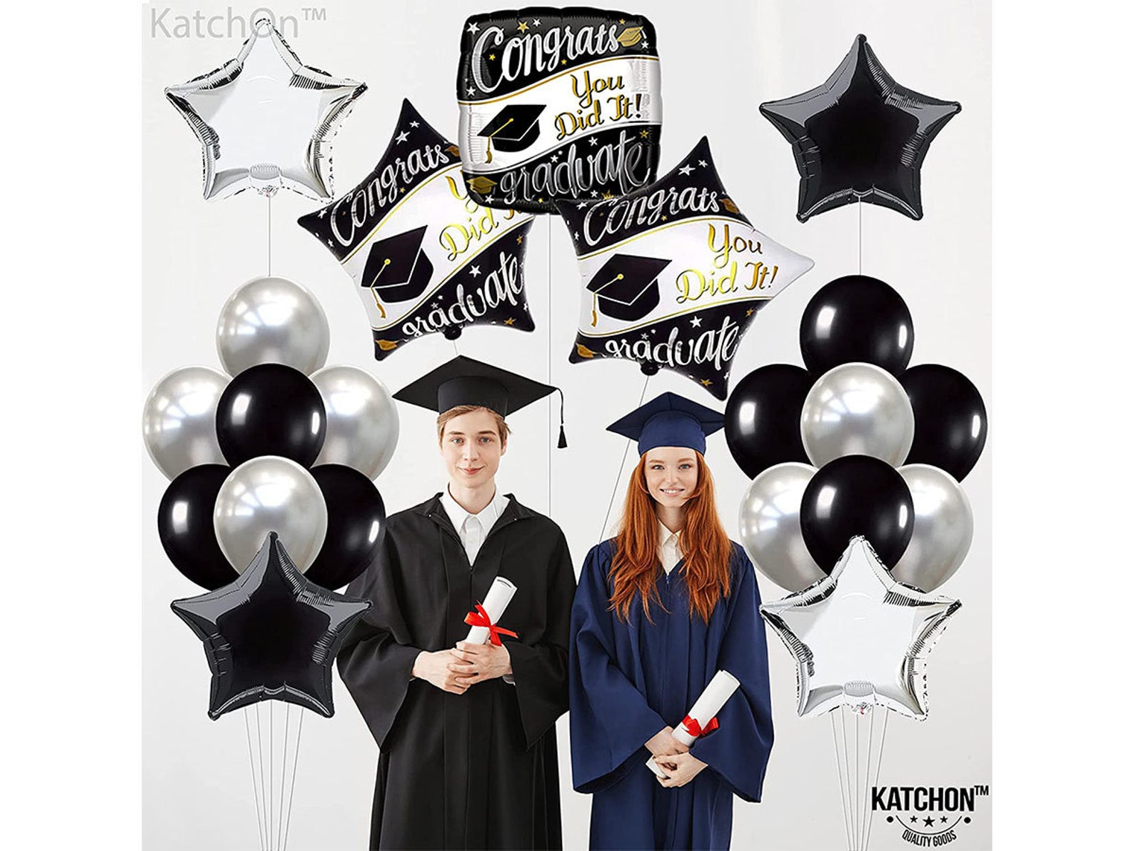 Congrats Grad Mylar Grad Balloons Black Silver Graduation | Etsy