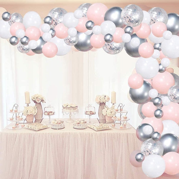 Pink Silver White Balloon Arch - Etsy