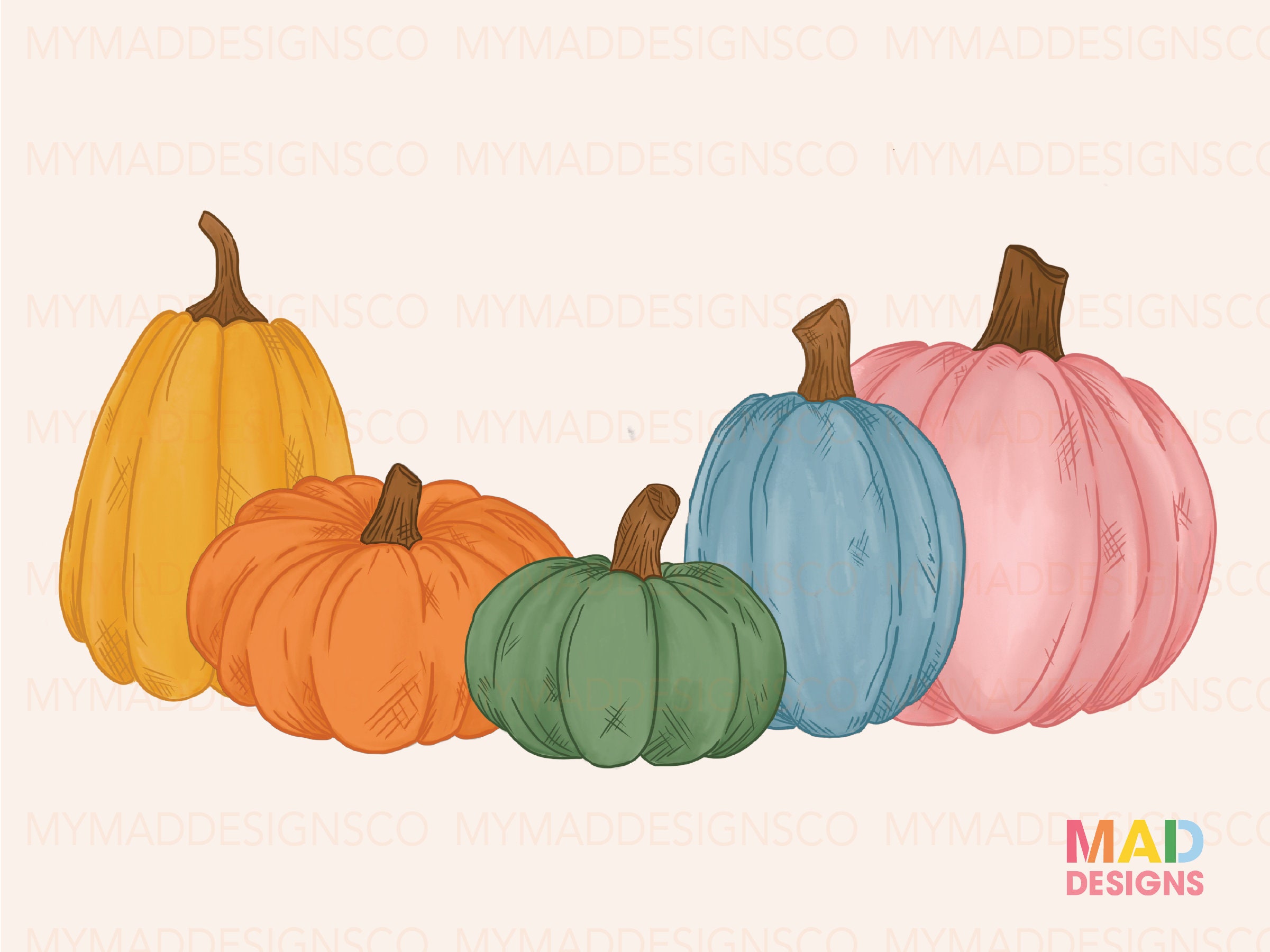 Rainbow Pumpkins Bundle Digital Download PNG, Sublimation, Boho Fall ...